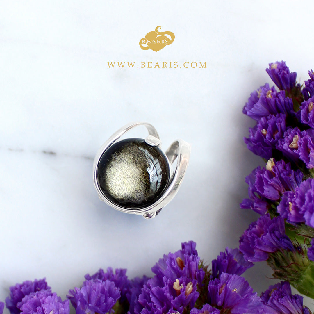 Sortija Rebeca Obsidiana Dorada — BEARIS Metals & Stones